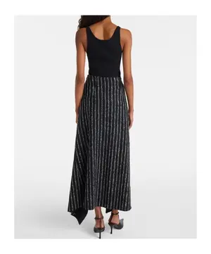 MUGLER Stripe Asymmetric Super Long Skirt