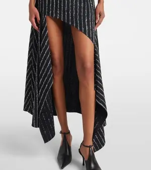 MUGLER Stripe Asymmetric Super Long Skirt
