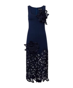 Oscar De La Renta Floral-appliqué Lace Midi Dress - Black