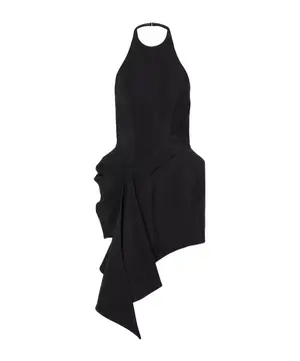 MUGLER Asymmetric Ruffle Mini Dress - Black