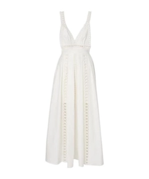 Elie Saab Embroidered Cotton-blend Midi Dress - White