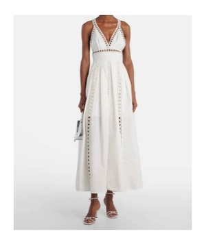 Elie Saab Embroidered Cotton-blend Midi Dress