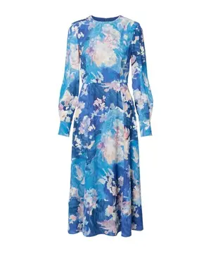 Erdem Floral Satin Cocktail Dress - Blue