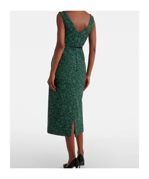 Erdem Fitted Sleeveless Tweed Midi Dress With Bow Detail