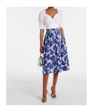 Carolina Herrera Floral Faille Midi Skirt