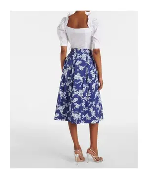 Carolina Herrera Floral Faille Midi Skirt