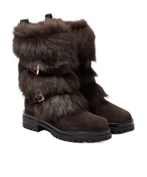 GIANVITO ROSSI Shearling-trimmed Suede Biker Boots - Black