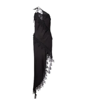 Blumarine Asymmetric Lace-trimmed Midi Dress - Black