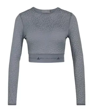 Adidas By Stella McCartney Cropped Mesh Performance Top - Grey