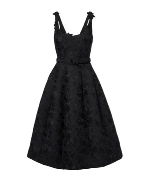 Oscar De La Renta Orchid Embroidered Guipure Lace Midi Dress - Black