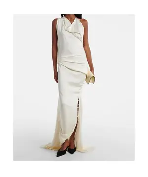 Victoria Beckham Draped Satin Crepe Long Dress