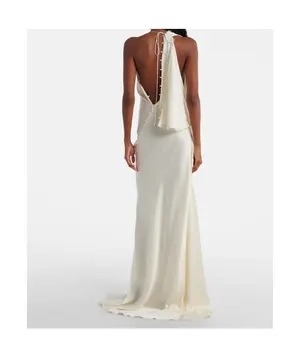 Victoria Beckham Draped Satin Crepe Long Dress