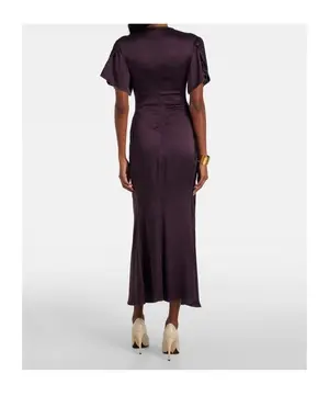 Victoria Beckham Gathered Satin Maxi Dress - Purple