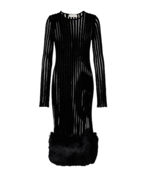 Blumarine Knit Faux Fur-trimmed Midi Dress - Black