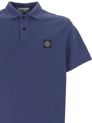 Stone Island Logo Patch Short-sleeved Polo Shirt - Sea-blue