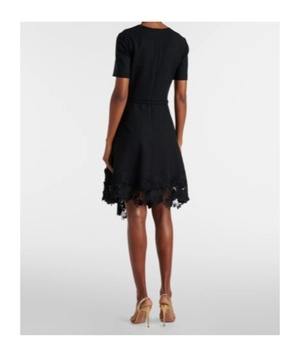 Oscar De La Renta Asymmetric Wool-blend Midi Dress With Lace Hem