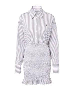 Attico Striped Ruched Cotton Shirt Dress - White