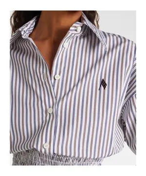 Attico Striped Ruched Cotton Shirt Dress