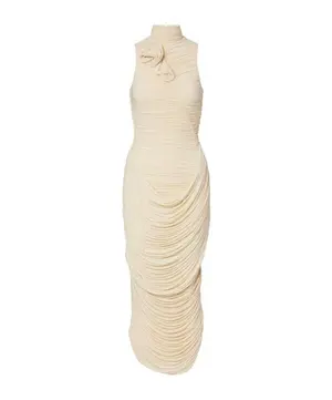 Magda Butrym Floral-appliqué Draped Ruched Gown - Beige