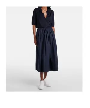 Gabriela Hearst Chiara Cotton Poplin Midi Skirt - Navy Blue