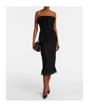 Alessandra Rich Lace And Silk Georgette Bustier Midi Dress - Black