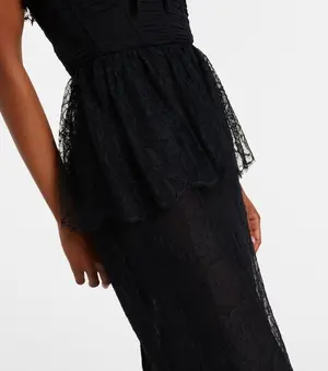 Alessandra Rich Lace And Silk Georgette Bustier Midi Dress - Black