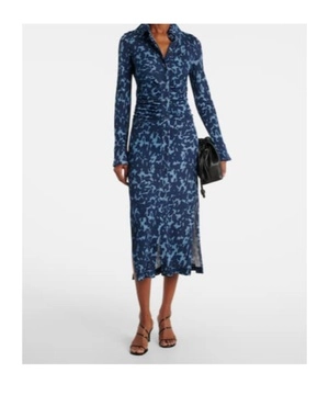 Altuzarra Claudia Printed Ruched Jersey Shirt Dress - Blue