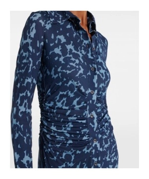 Altuzarra Claudia Printed Ruched Jersey Shirt Dress - Blue