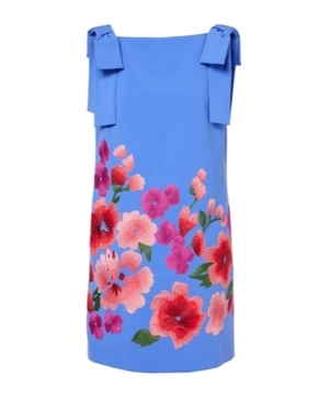 Carolina Herrera Floral Embroidered Crepe Minidress - Blue