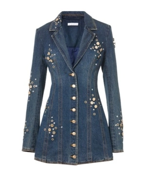AREA Embellished Denim Blazer Dress - Blue