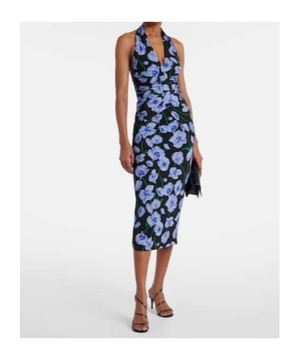 Carolina Herrera Floral Gathered Midi Dress