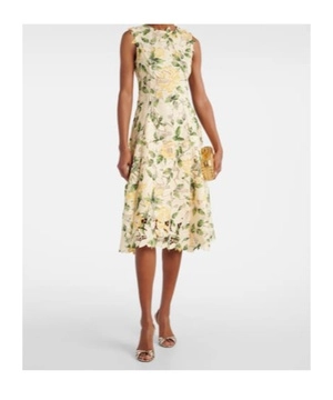 Oscar De La Renta Floral Lace Midi Dress