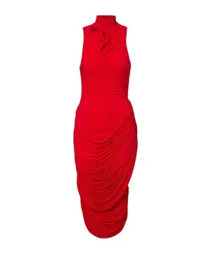 Magda Butrym Sleeveless Draped Gown With Floral Appliqu - Red