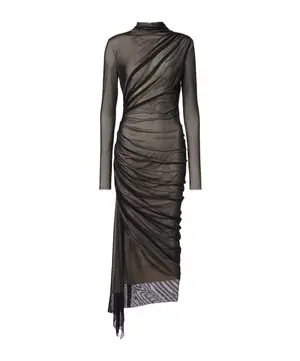 MUGLER Asymmetric Mesh Long Dress - Black