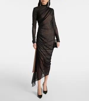 MUGLER Asymmetric Mesh Long Dress