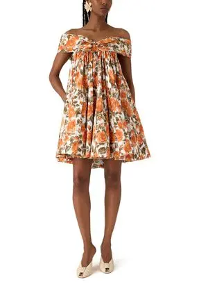 Chloé Off-the-shoulder Floral Print Mini Babydoll Dress