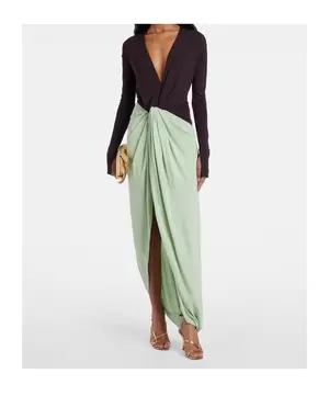 Victoria Beckham Long Sleeve Knotted Maxi Dress - Black