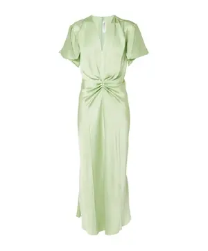 Victoria Beckham Gathered Crepe Satin Midi Dress - Green