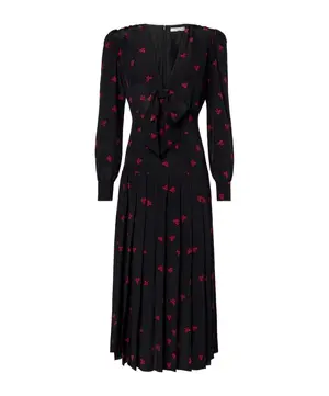 Alessandra Rich Printed Silk Midi Dress With Bow Detail