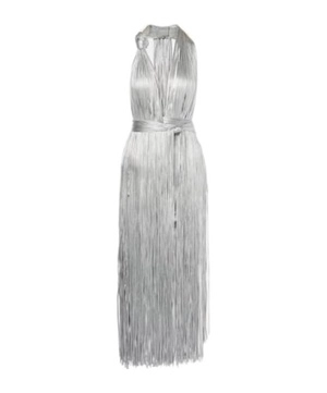 AREA Fringed Metallic-effect Jersey Gown - Gray