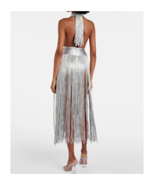 AREA Fringed Metallic-effect Jersey Gown