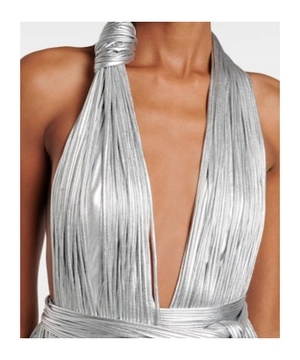 AREA Fringed Metallic-effect Jersey Gown