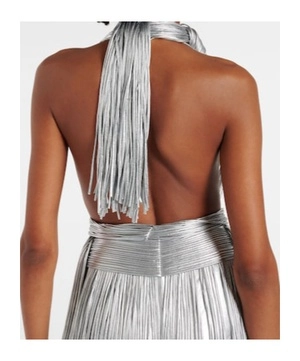 AREA Fringed Metallic-effect Jersey Gown
