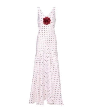 RODARTE Polka Dot Floral-appliqué Silk Twill Gown - White