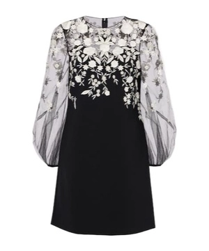 Carolina Herrera Embroidered Puff-sleeve Minidress - Black