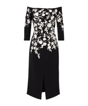 Carolina Herrera Embroidered Off-shoulder Midi Dress - Black