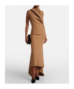 Victoria Beckham Draped Ribbed-knit Wool-blend Midi Dress