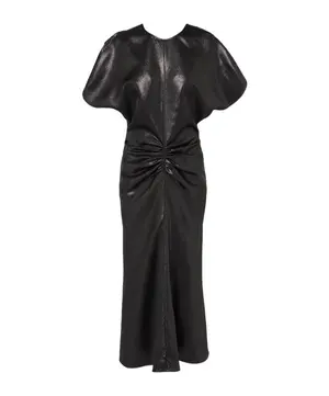 Victoria Beckham Gathered Lame Midi Dress - Black