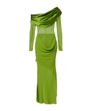 Christopher Esber Draped Sheer Silk Georgette Gown - Green