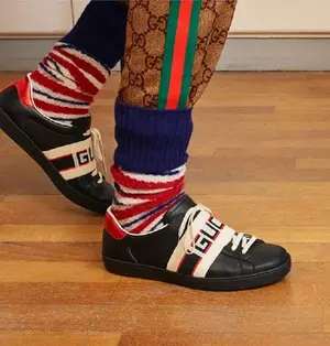Gucci Red And Cream Logo Stripe Leather Sneaker